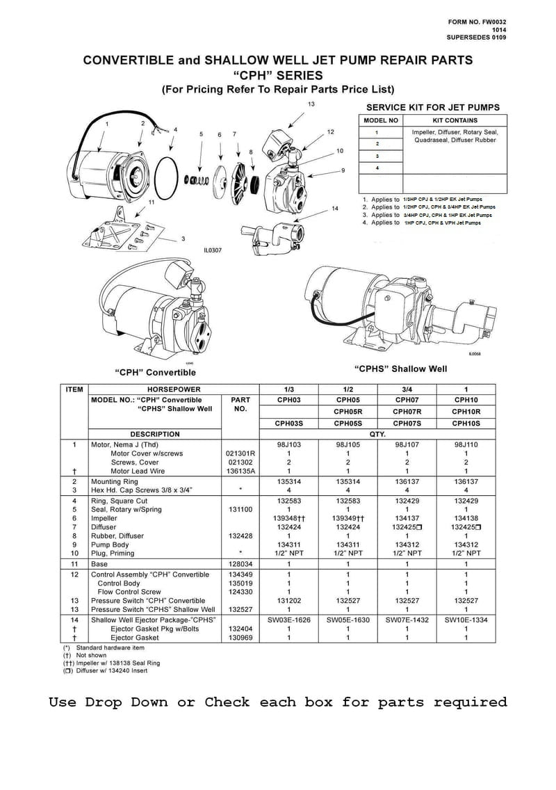 Flint and Walling CPH Jet Pump Parts